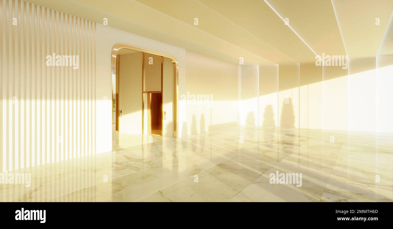 Empty interior hall with modern and retro design. 3d rendering mock up ...