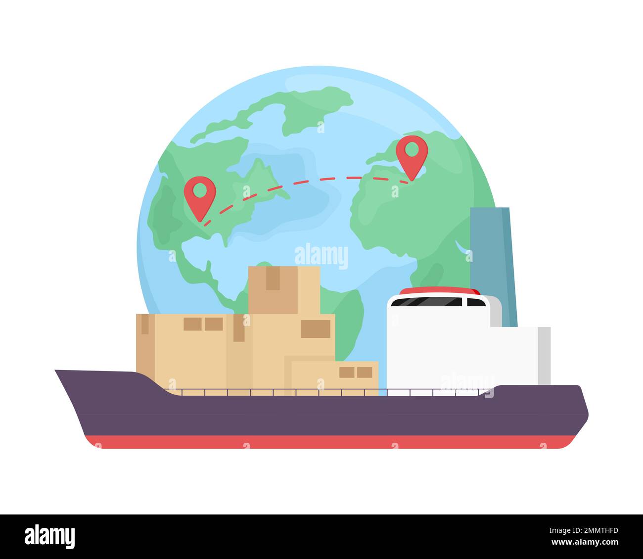 Freight shipped by vessel service globally flat concept vector ...