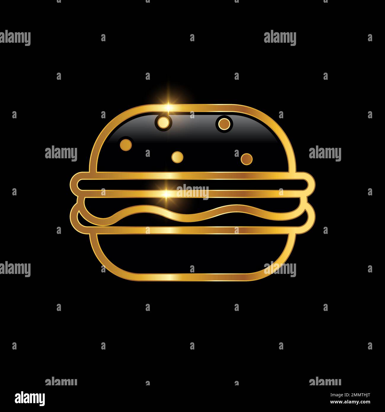 Golden Luxury Burger Vector Sign Illustration in black background with ...