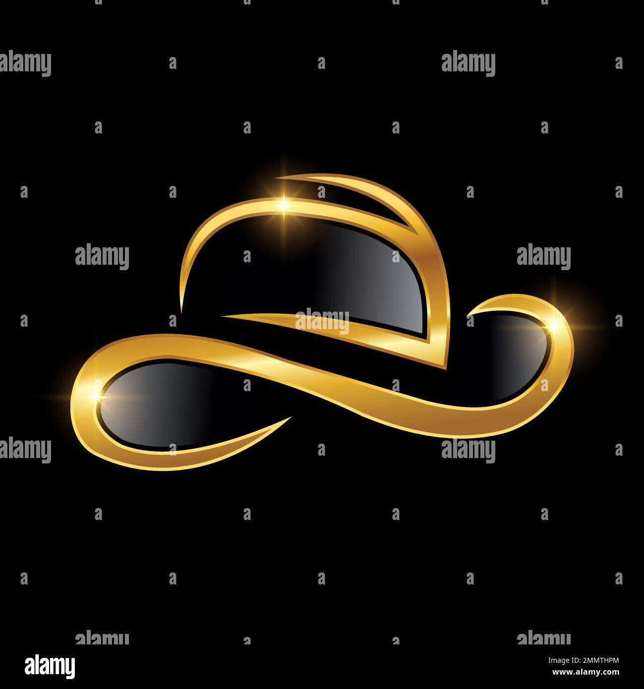 Golden Cowboy Hat Vector Sign Illustration with Gold Shine Effect In ...