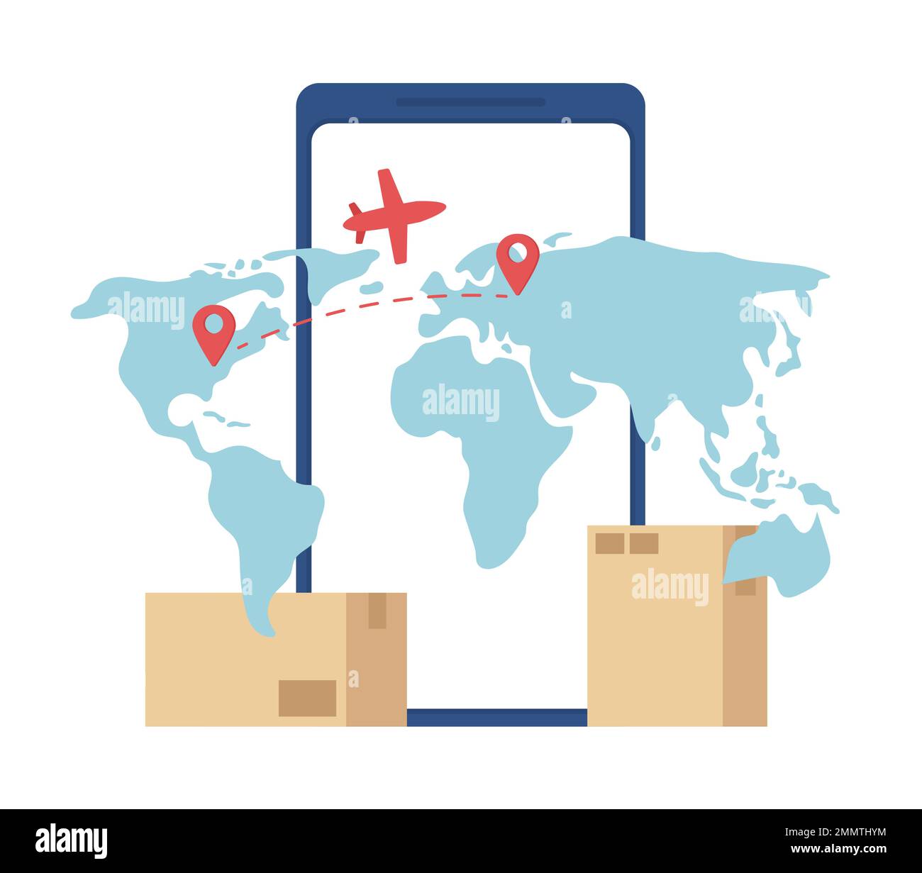 Air cargo tracking with mobile phone flat concept vector illustration ...