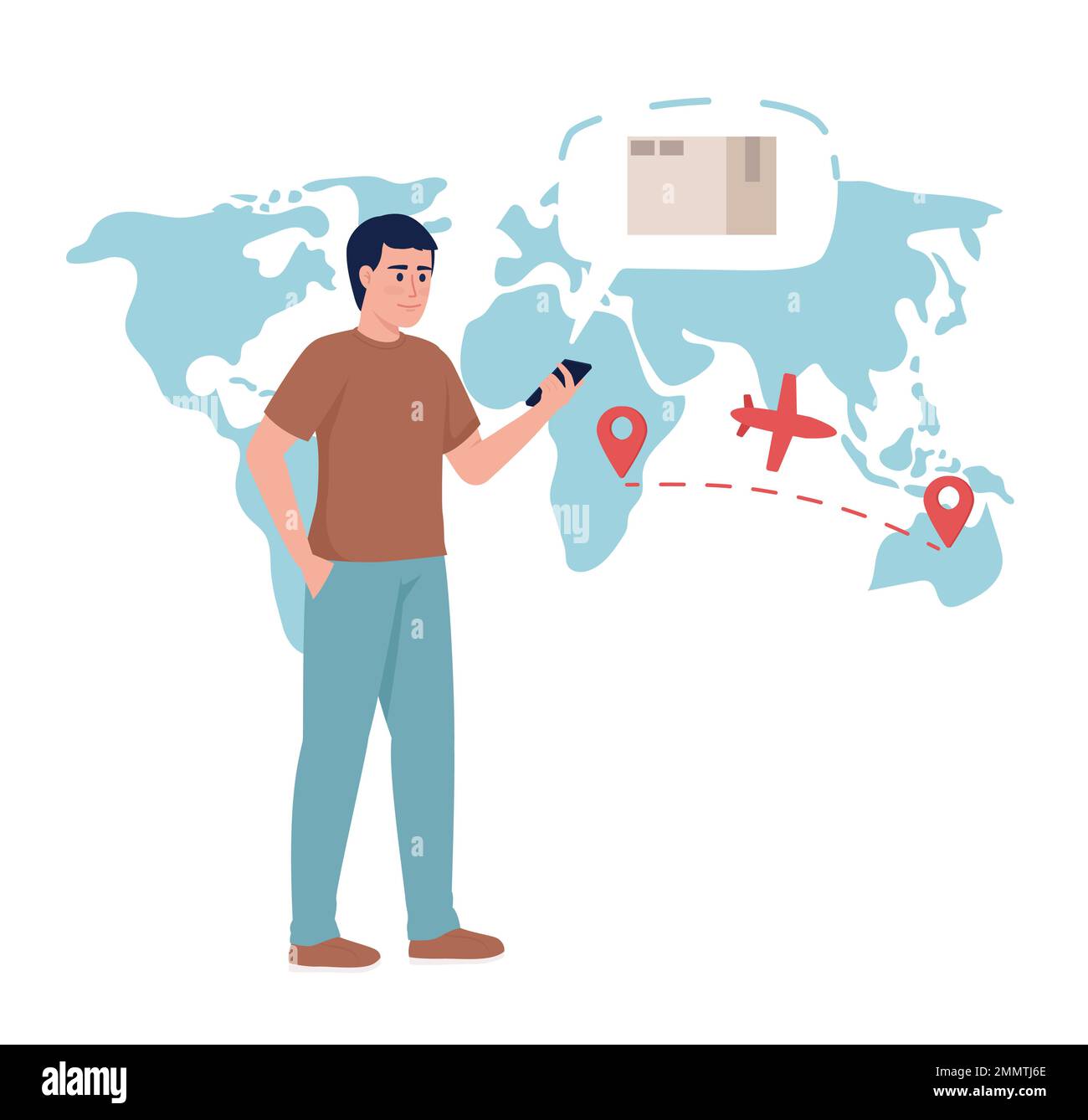 Male client checking parcel delivery status on phone flat concept ...