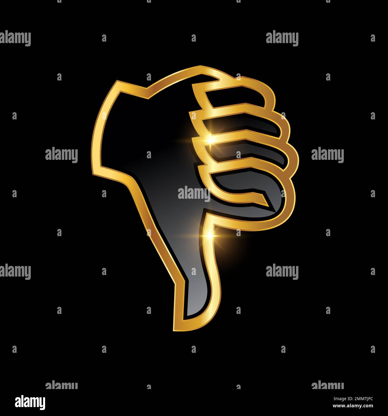 Golden Thumb Down Vector Sign in black background with gold shine ...