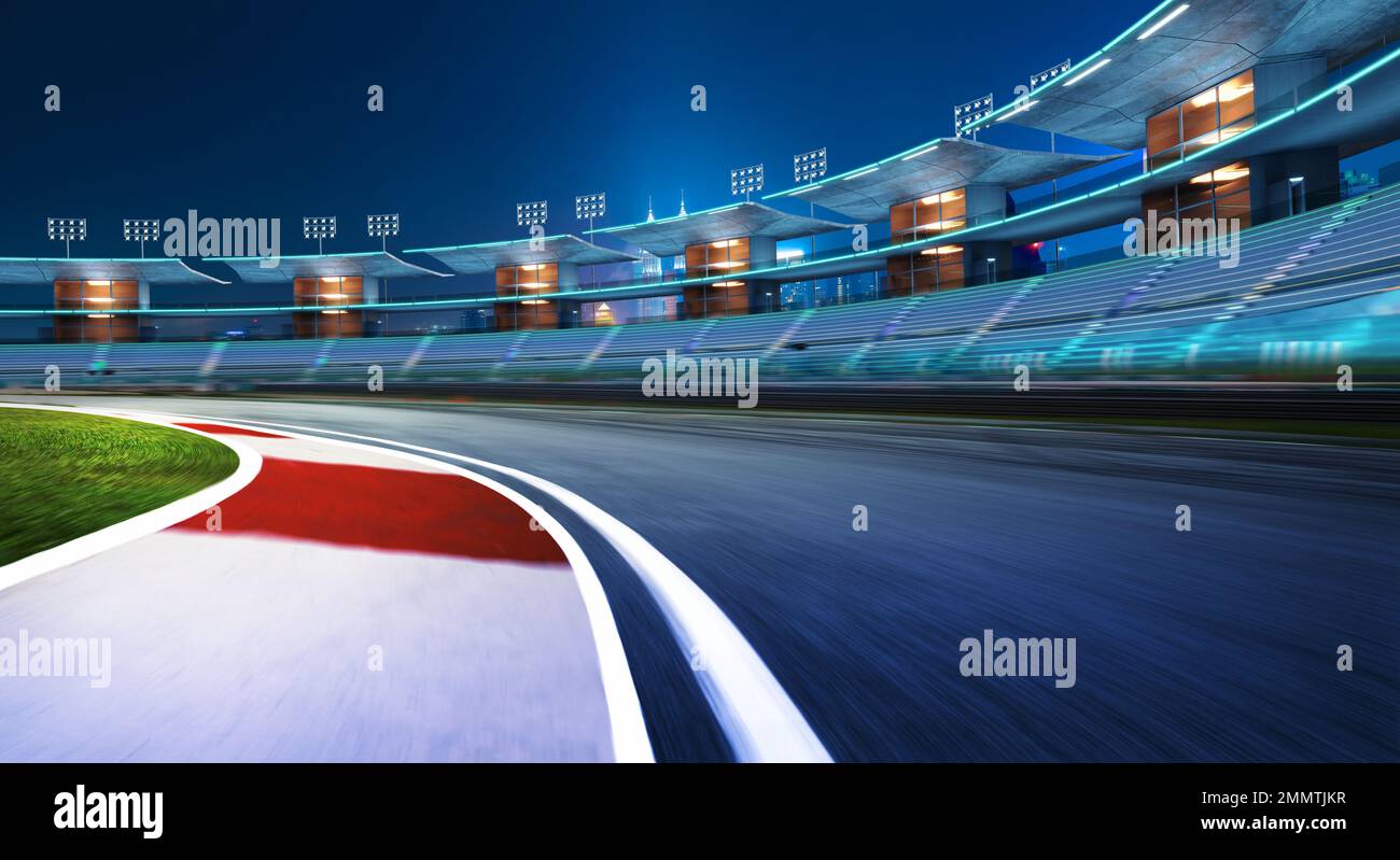 3d rendering of motion blurred night scene futuristic race track Stock ...