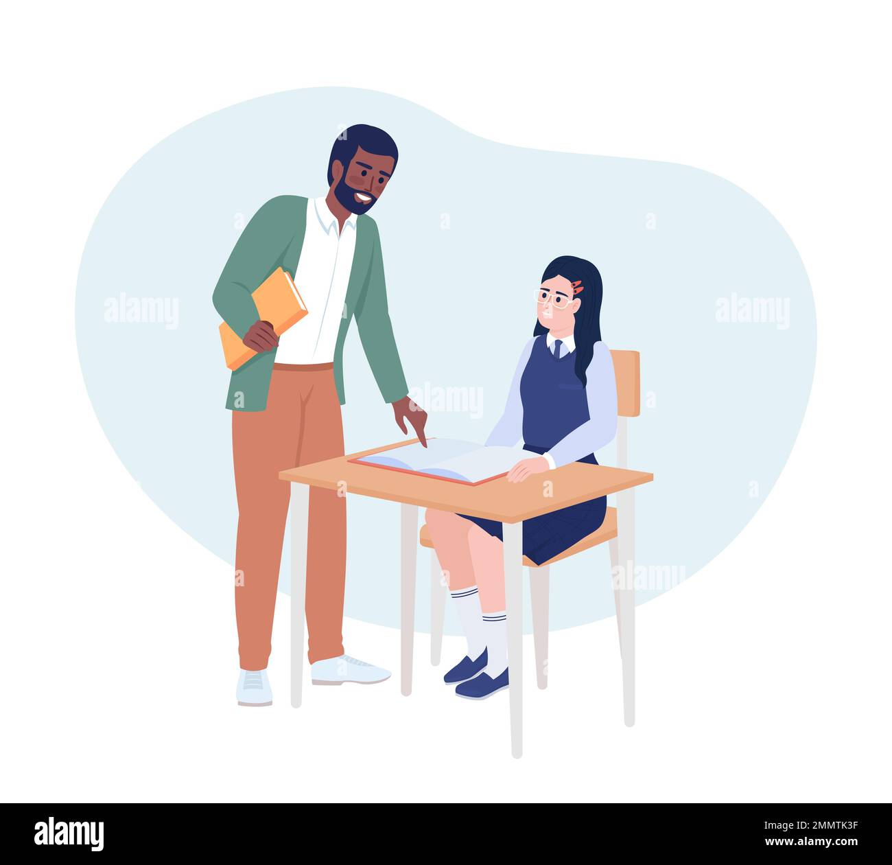 Support learner at school 2D vector isolated illustration Stock Vector ...