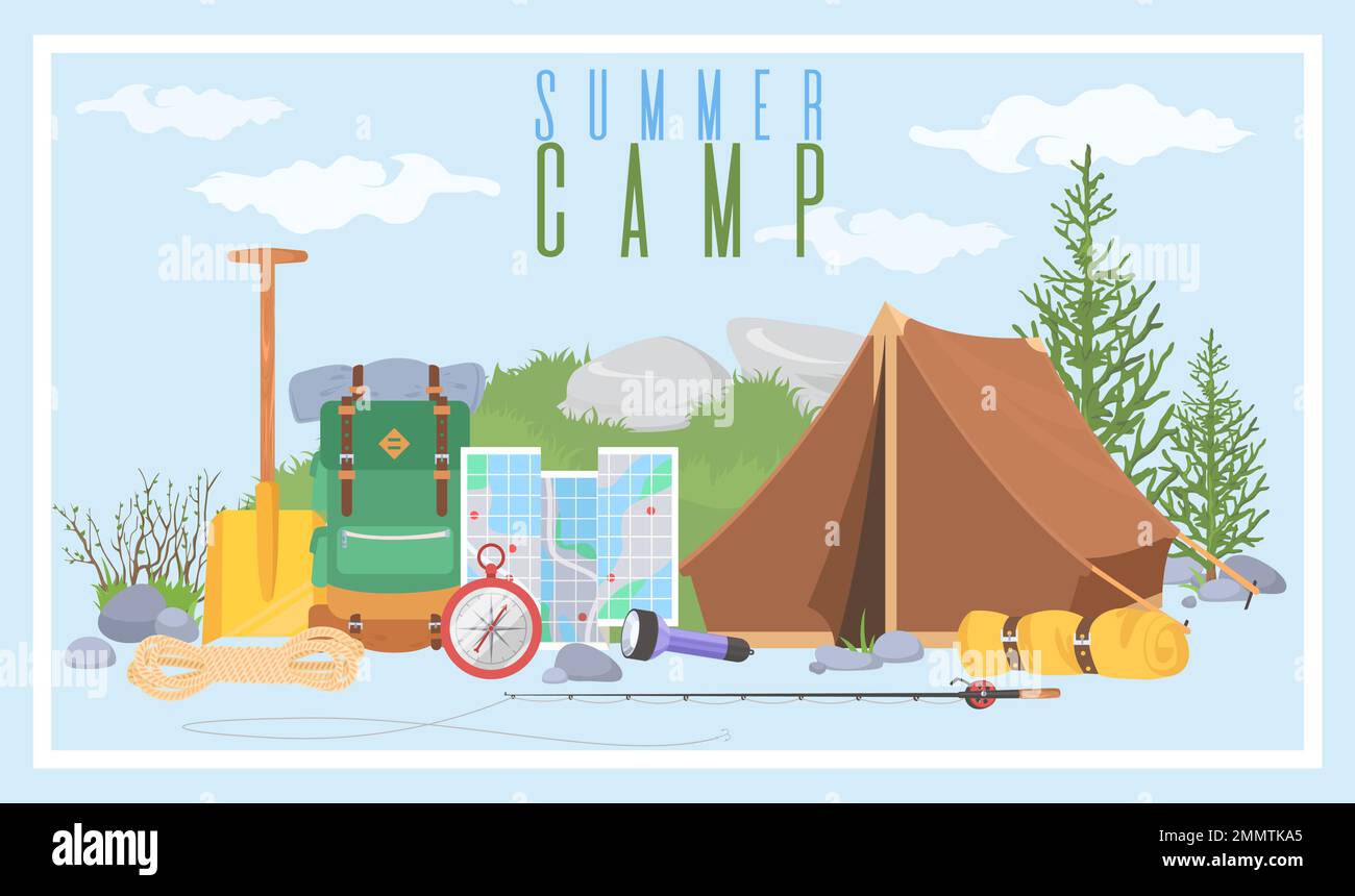 Summer camp vector holiday camping and travelling Stock Vector Image ...