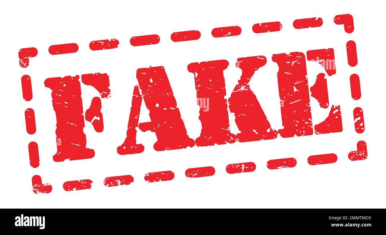 FAKE text written on red dash stamp sign Stock Photo - Alamy