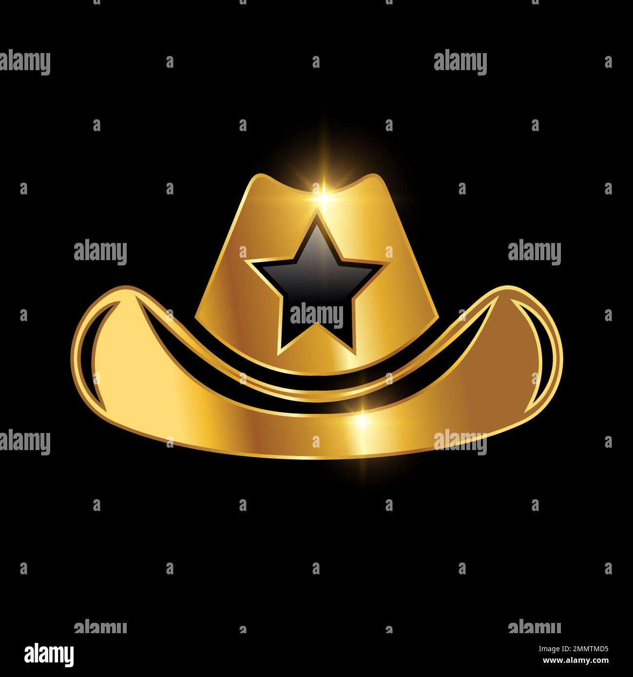 Golden Cowboy Hat Vector Sign Illustration with Gold Shine Effect In ...