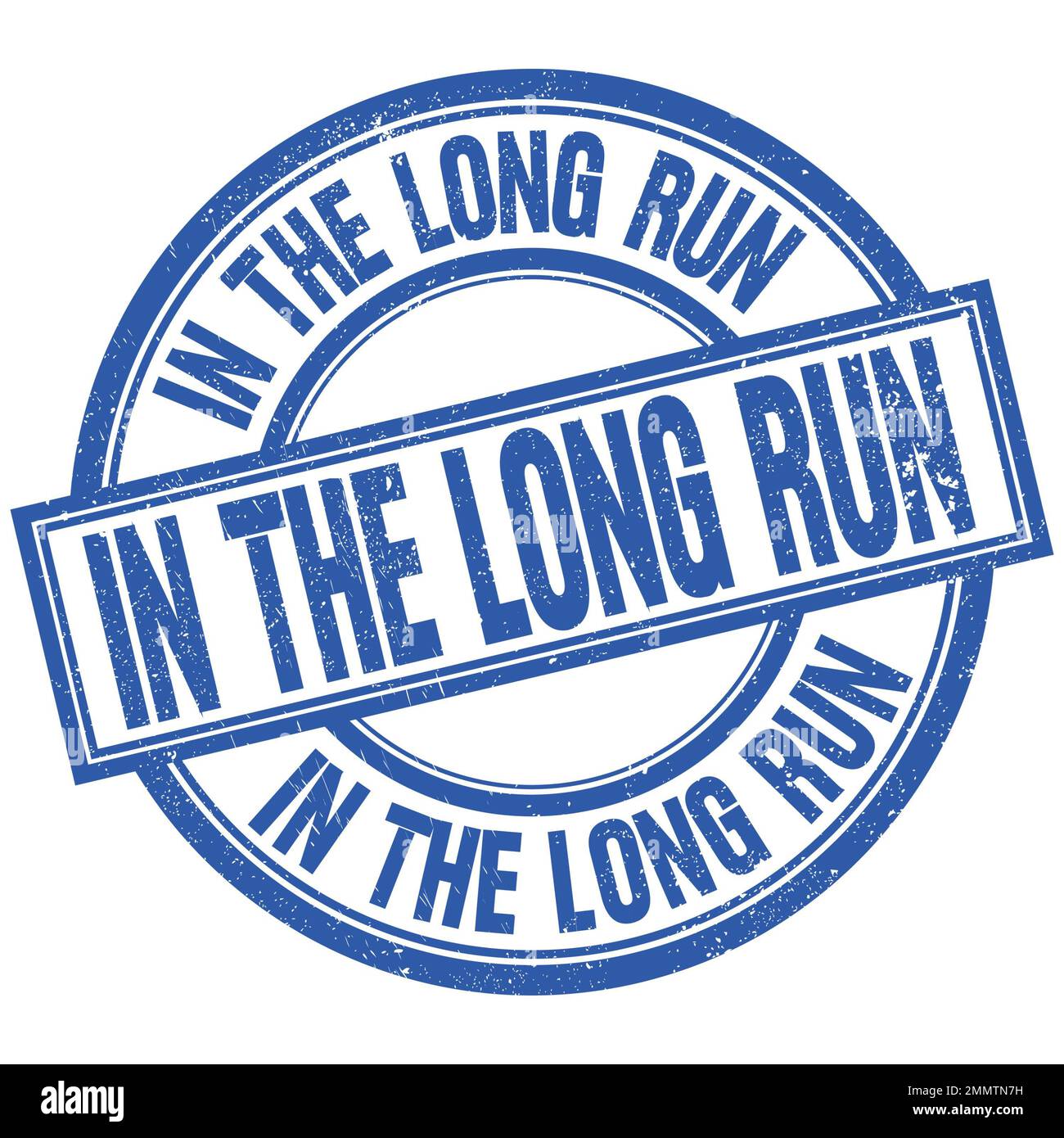 IN THE LONG RUN text written word on blue round stamp sign Stock Photo ...