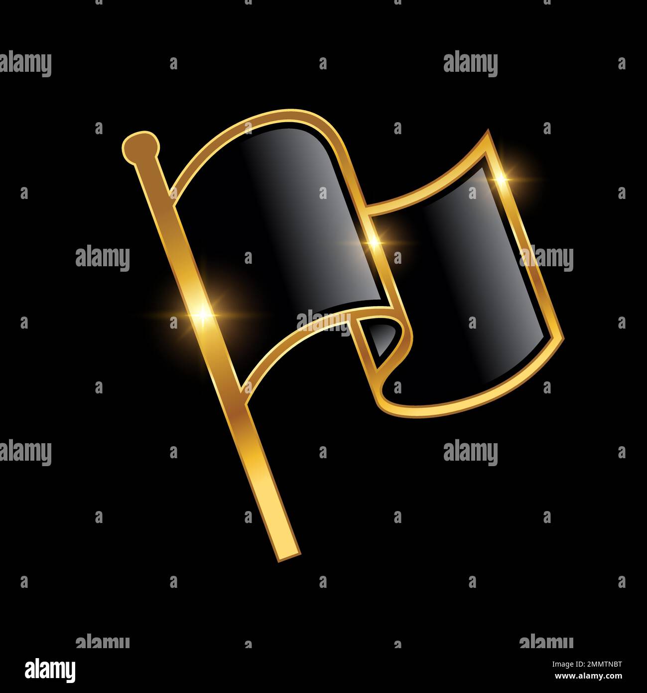 Golden Flag Sign Vector Icon illustration in black background with gold ...