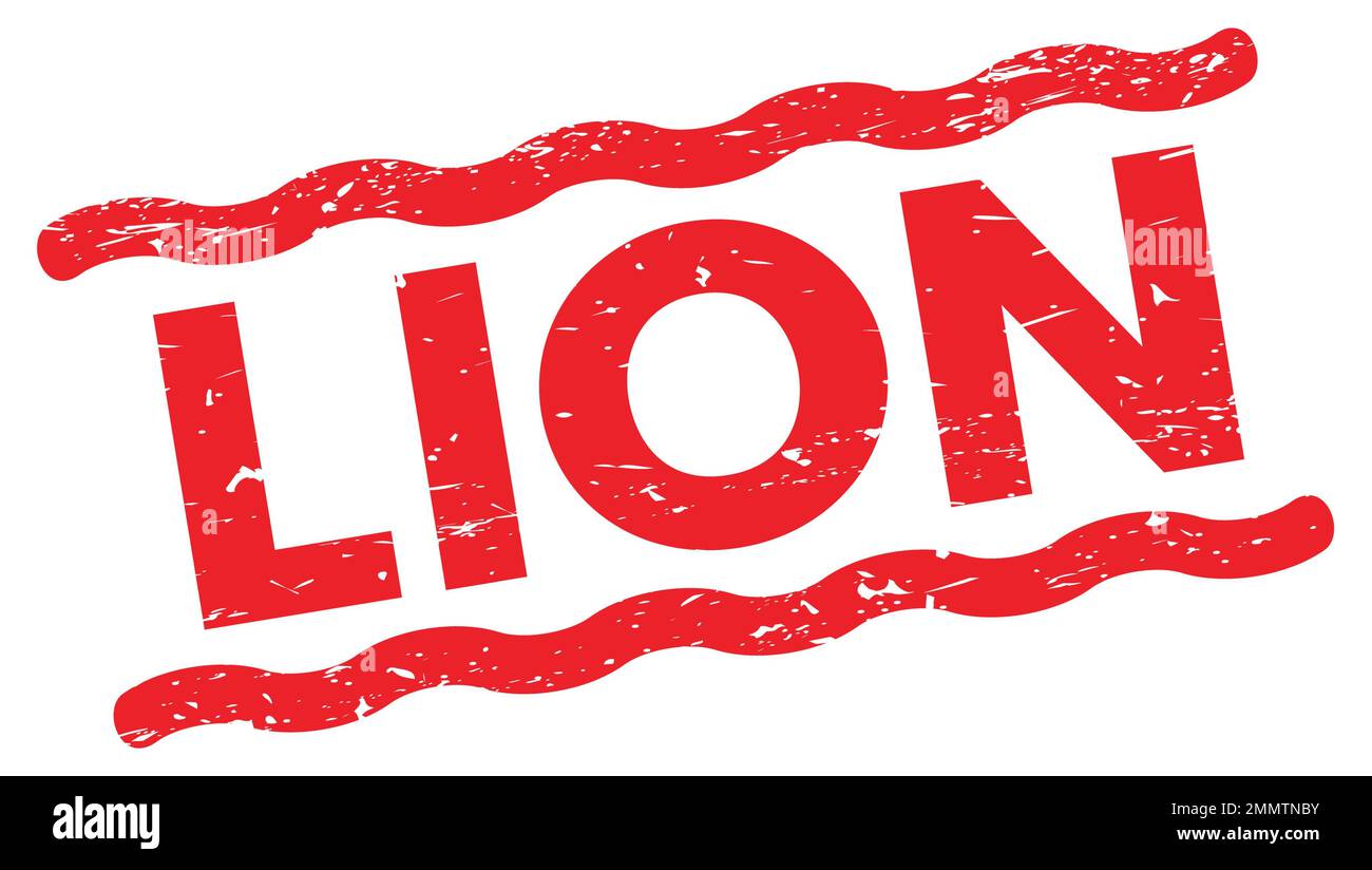 LION text written on red lines stamp sign Stock Photo - Alamy