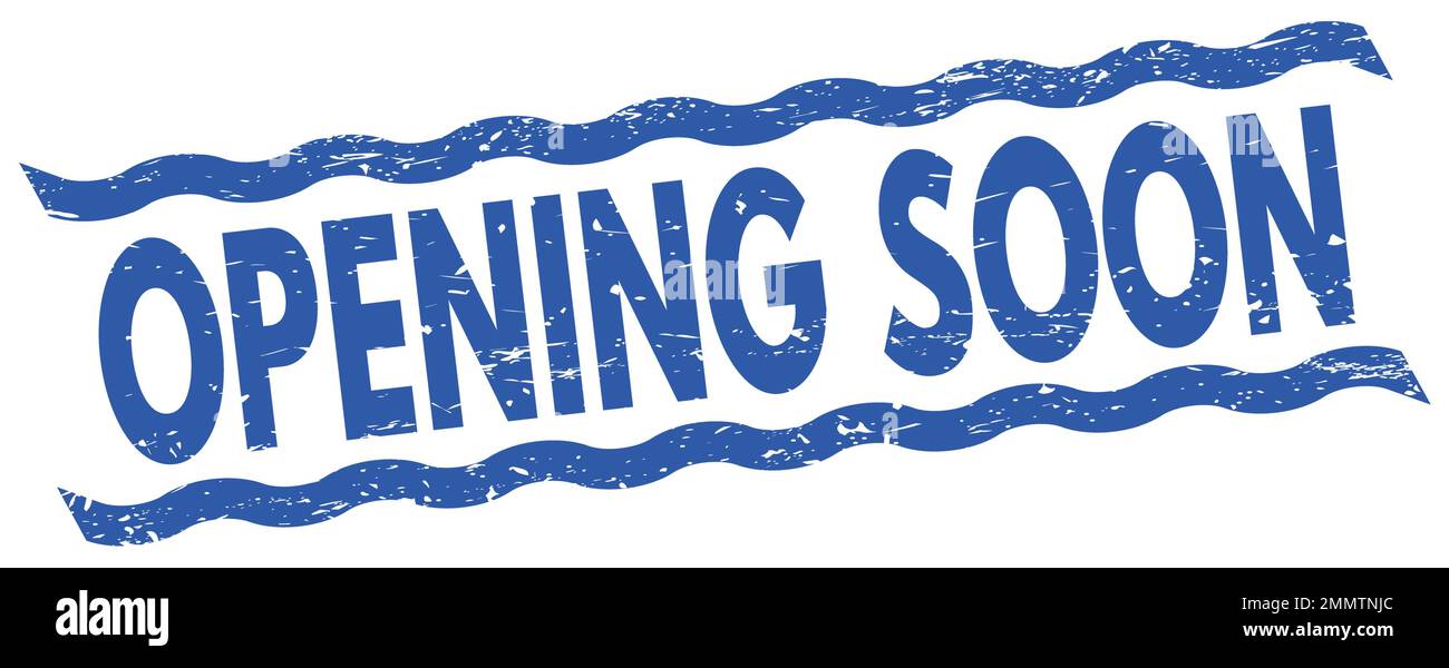 OPENING SOON text written on blue lines stamp sign Stock Photo - Alamy