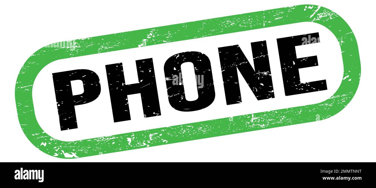 PHONE, text on green-black rectangle stamp sign Stock Photo - Alamy