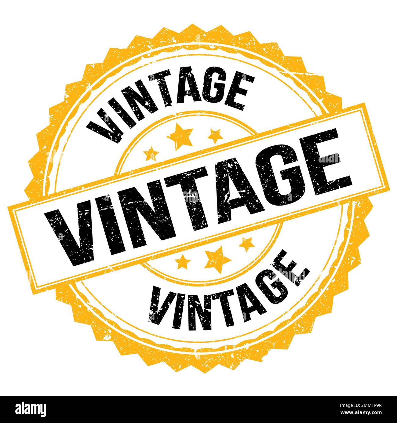 VINTAGE text written on yellow-black round stamp sign Stock Photo - Alamy