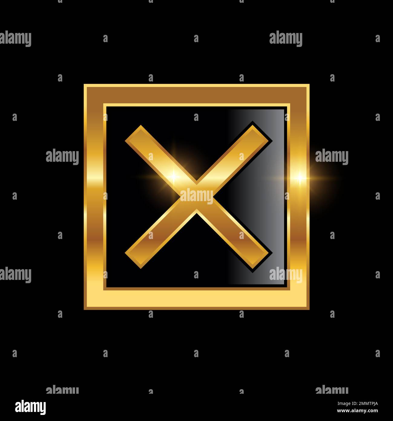 Golden Luxury X Sign Icon in black background with gold shine effect ...