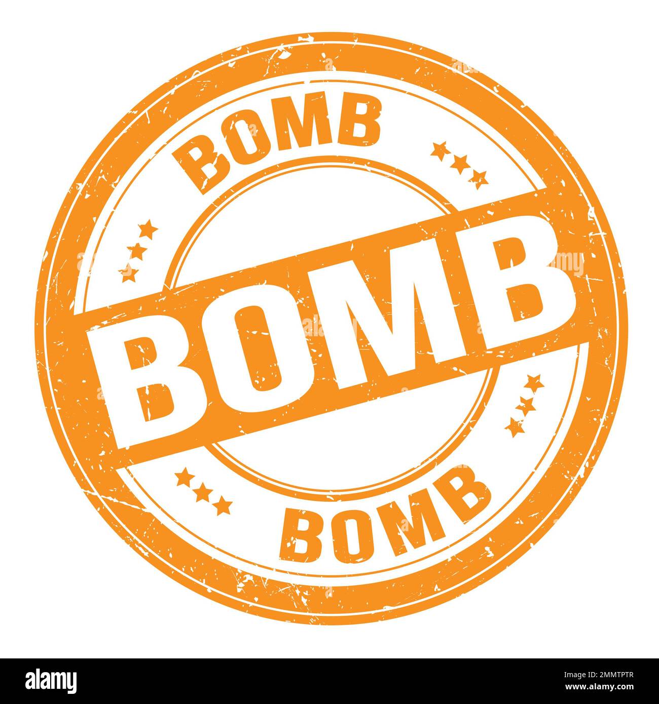 BOMB text written on orange round grungy stamp sign Stock Photo - Alamy