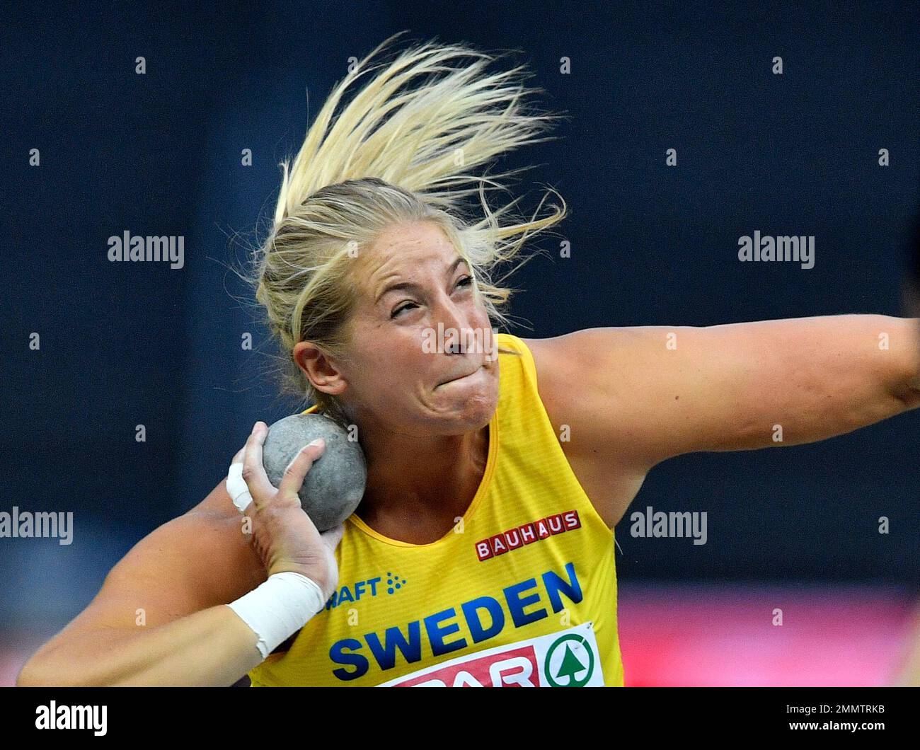 Sweden's Fanny Roos makes an attempt in the women's shot put final at ...
