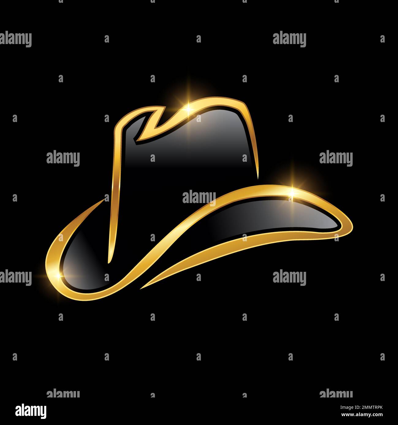 Golden Cowboy Hat Vector Sign Illustration with Gold Shine Effect In ...