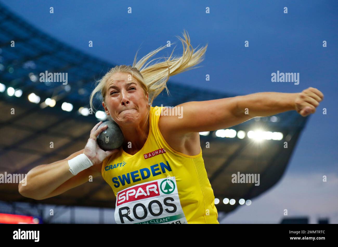 Sweden's Fanny Roos makes an attempt in the women's shot put final at ...