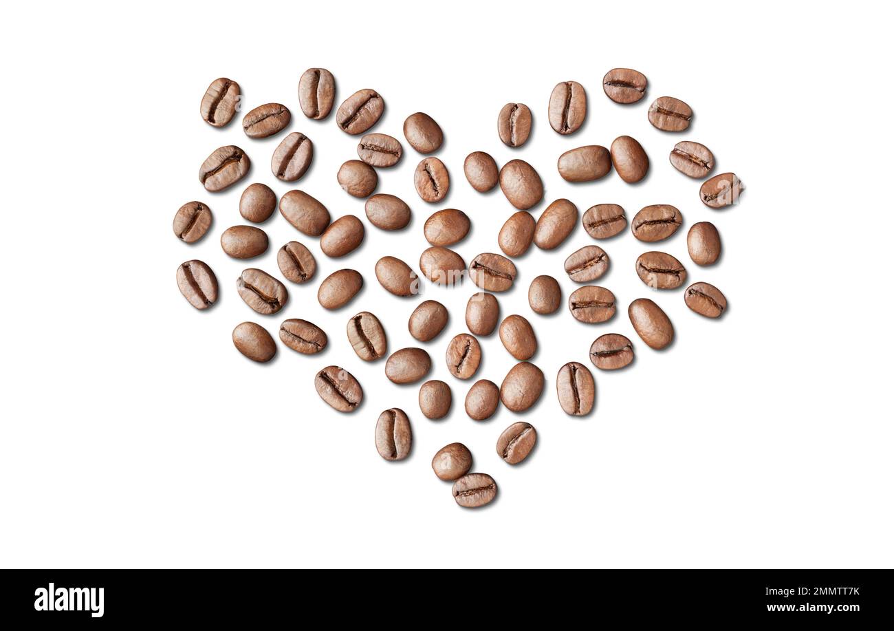 Roasted Coffee Beans In Heart Shape Isolated On Background. Includes ...
