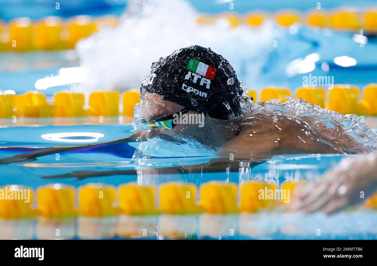 Piero Codia of Italy swims in the 100 meter butterfly men semi-final at ...