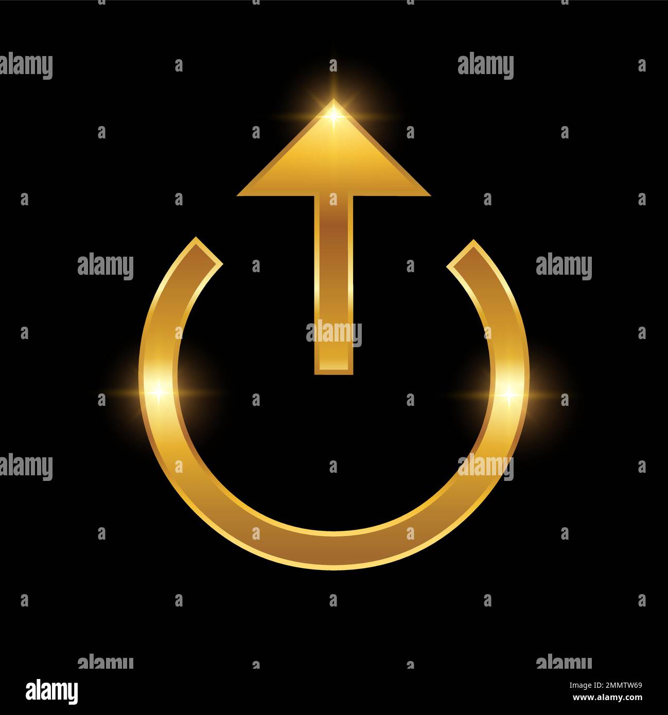 Golden Circle Arrow Vector Sign Illustration in black background with ...
