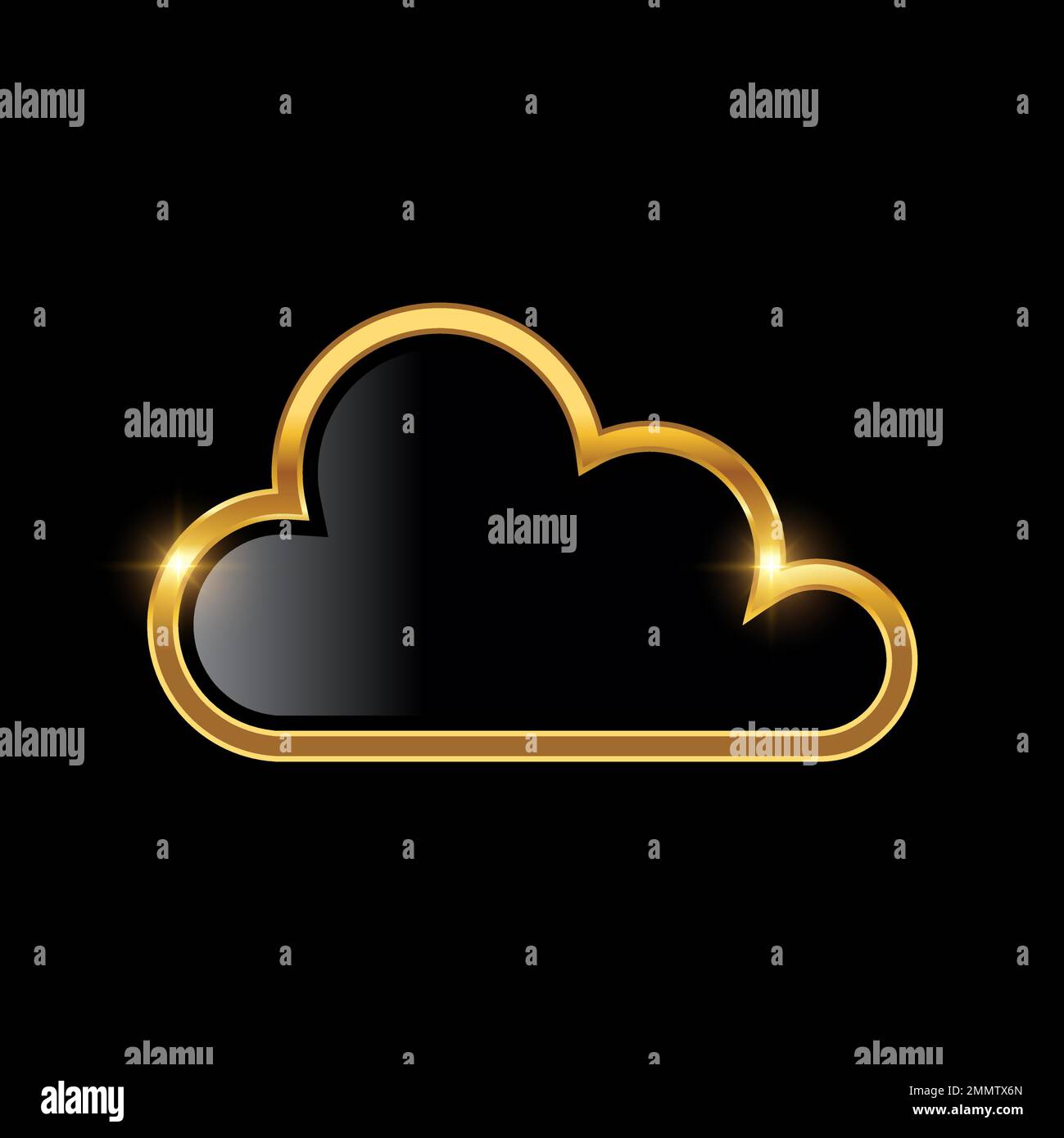 Golden Cloud Icon Vector Sign Illustration in black background with ...