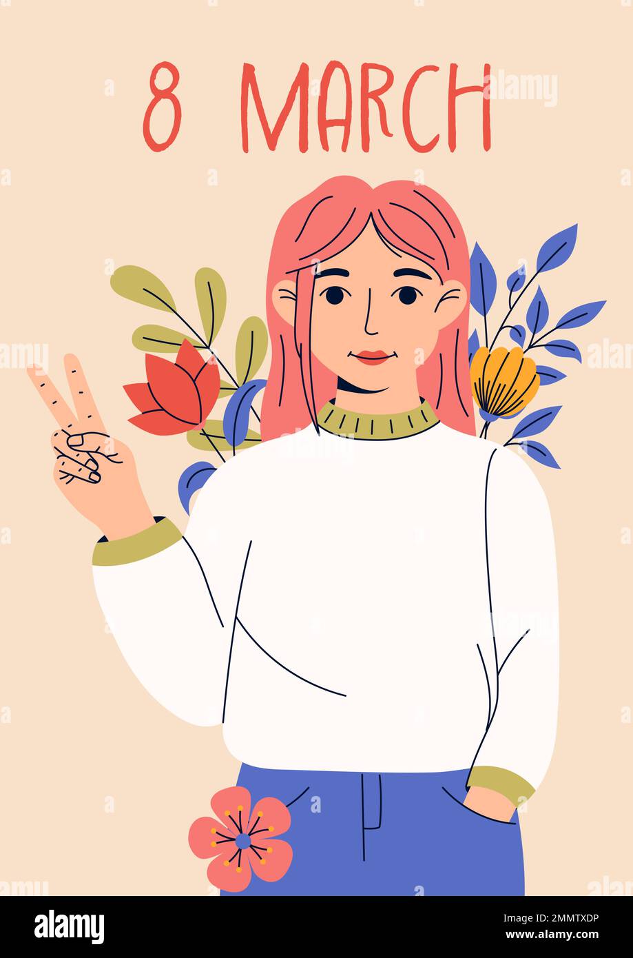 8 march, International Women's Day. Greeting card or postcard templates ...
