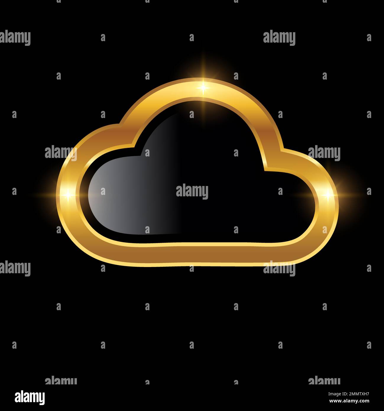 Golden Cloud Symbol Vector Icon Illustration in black background with ...