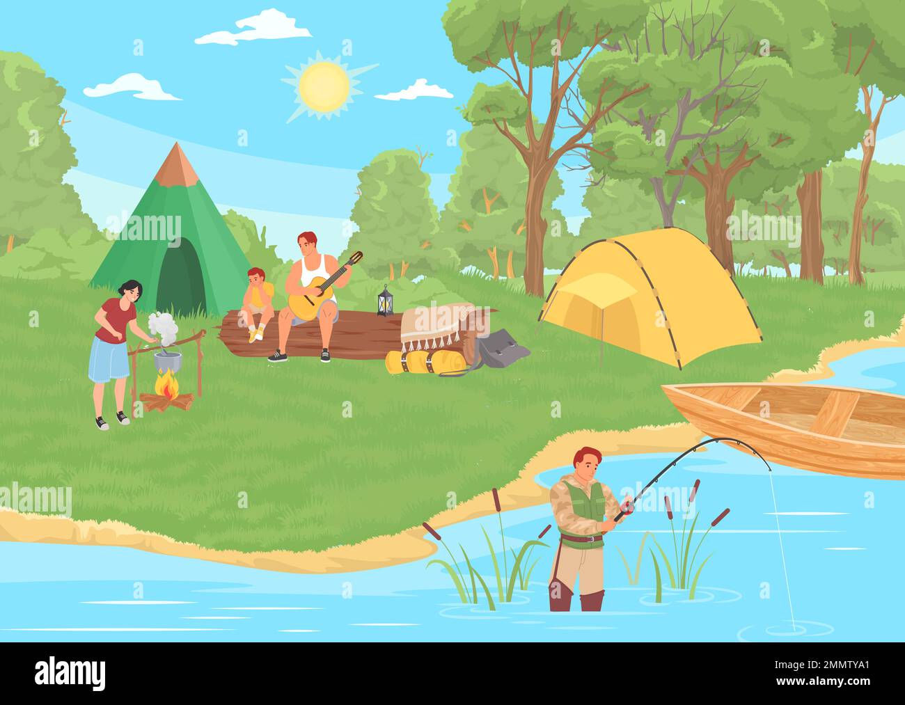 Camping vector happy touristic family rest outdoor Stock Vector Image ...