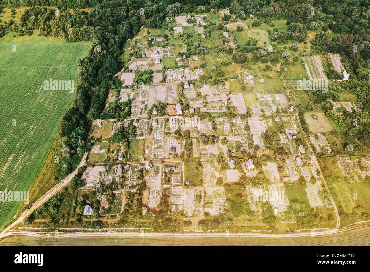 Aerial View Of Town Village Cityscape Skyline In Summer Sunny Morning ...