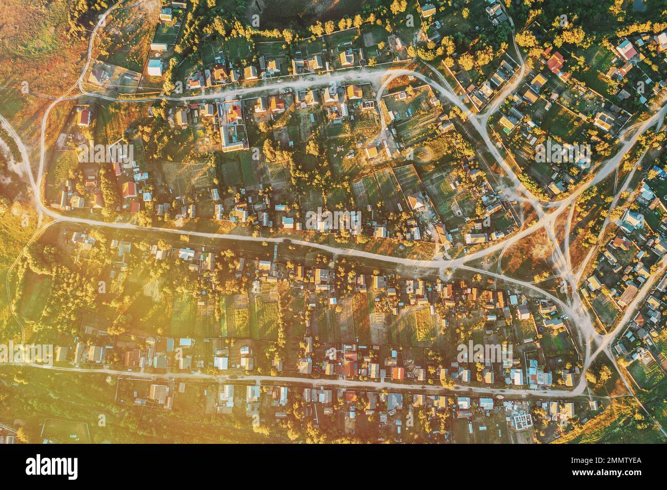 Aerial View Of Town Village Cityscape Skyline In Summer Sunny Morning ...