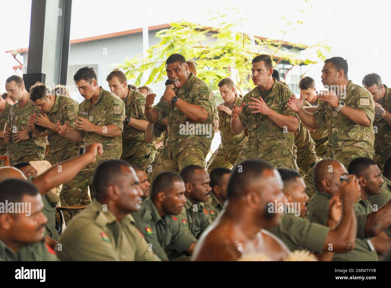 New Zealand soldiers perform a haka during the closing ceremony ...