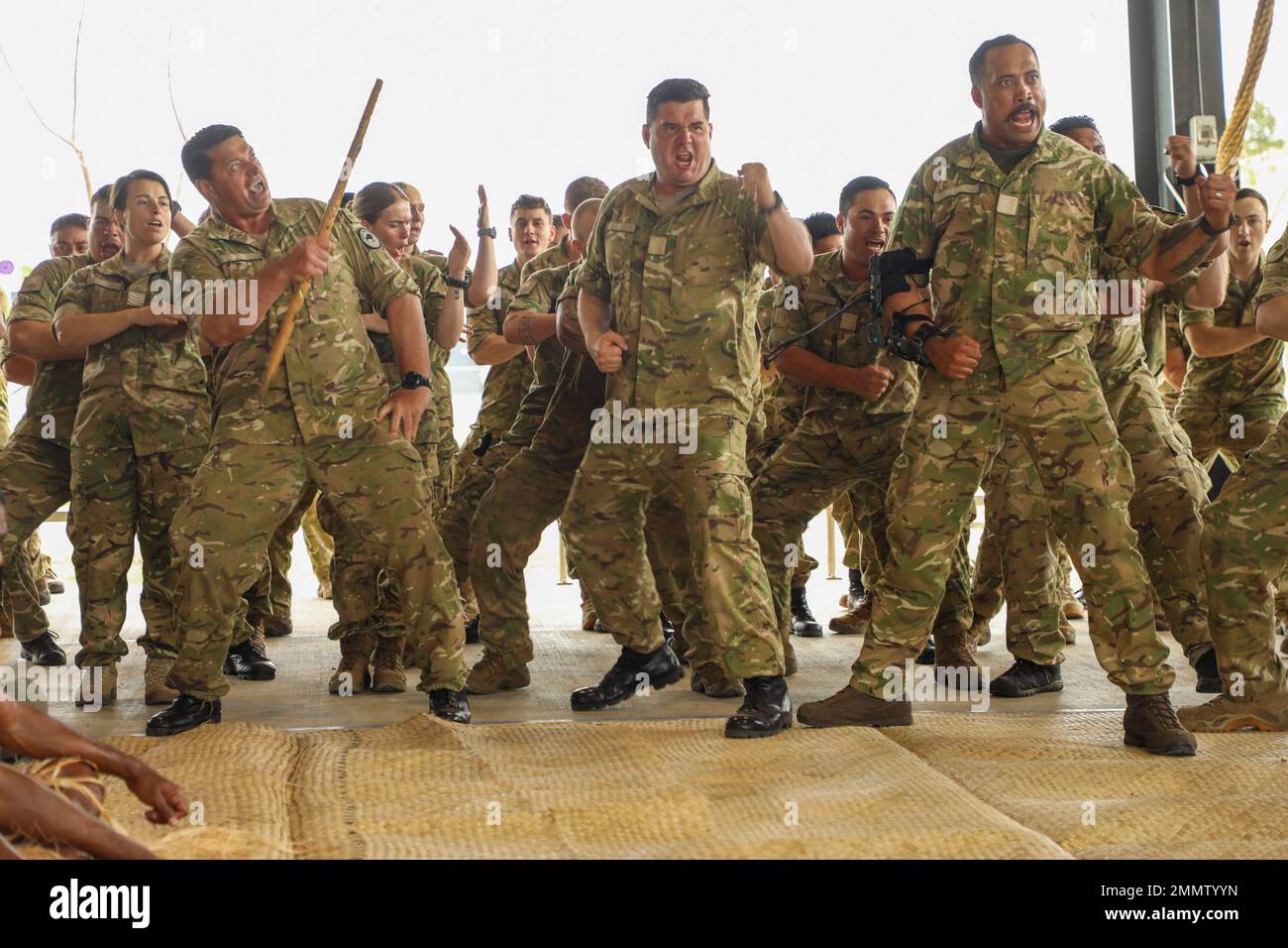 New Zealand soldiers perform a haka during the closing ceremony ...