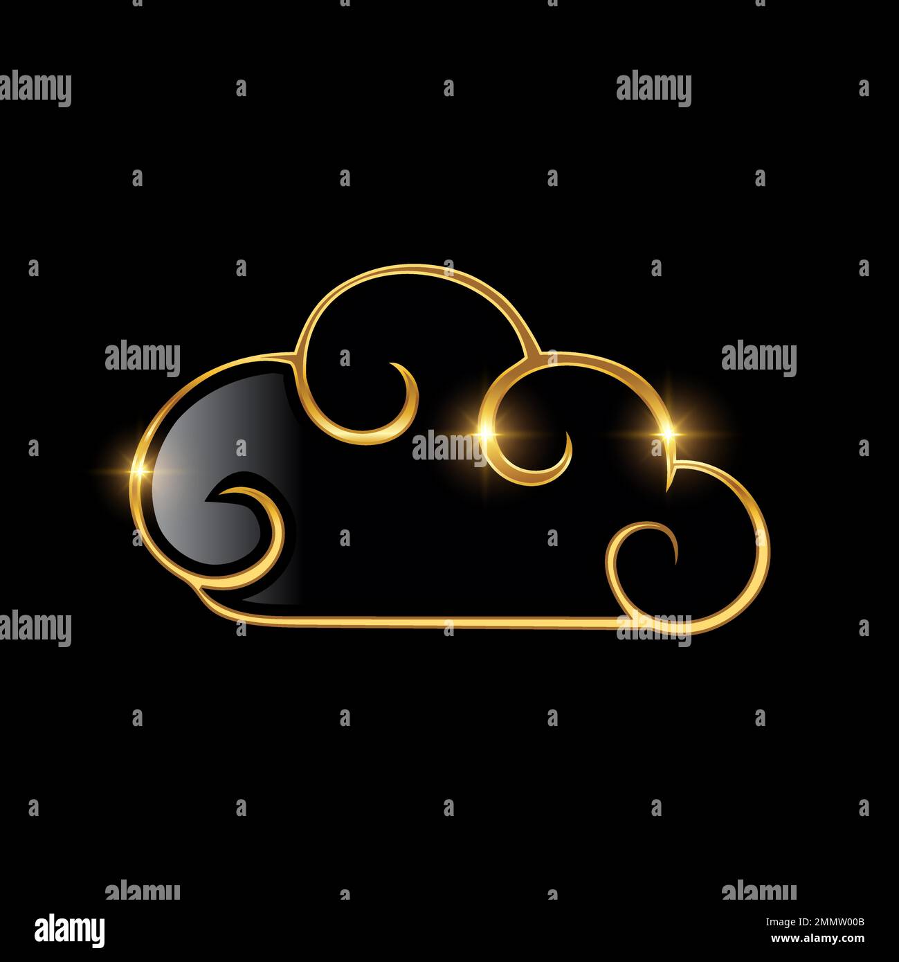 Golden Cloud Symbol Vector Icon Illustration in black background with gold shine effect Stock ...