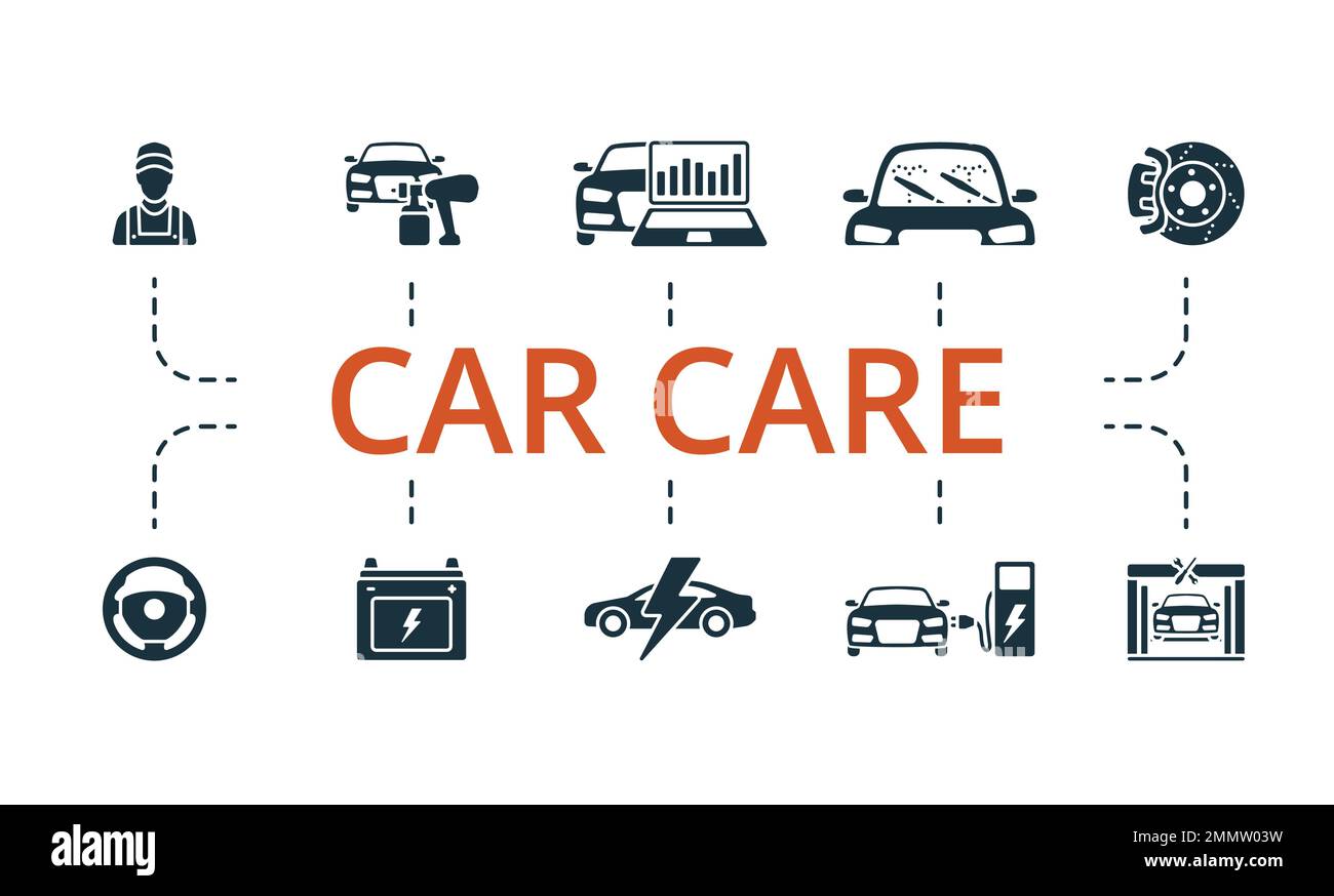 Car Care icon set. Monochrome simple Car Care icon collection ...