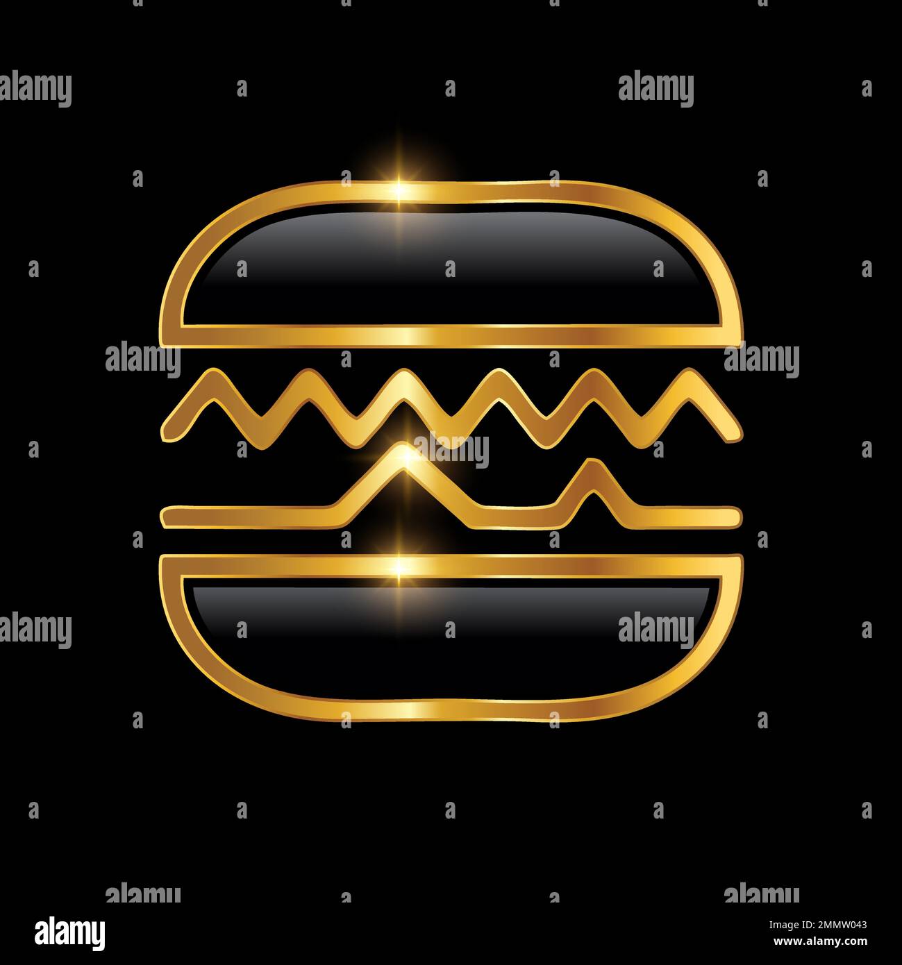 Golden Luxury Burger Vector Sign Illustration in black background with ...