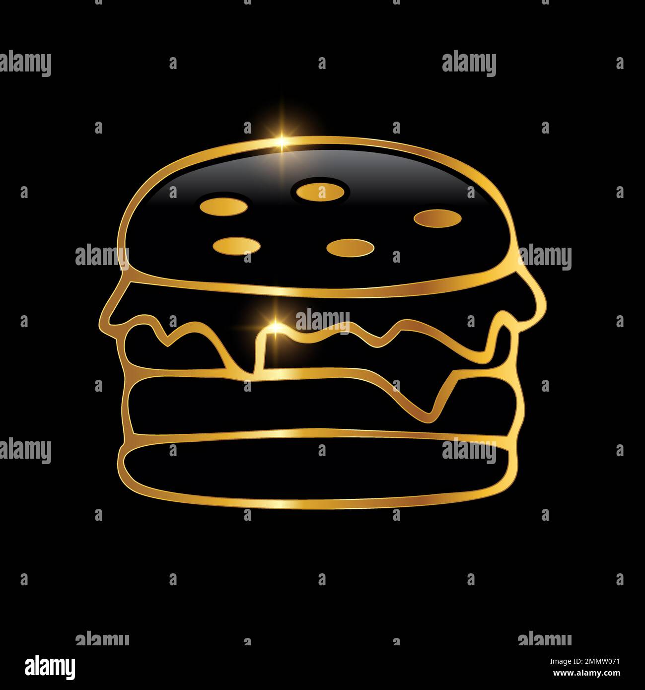 Golden Luxury Burger Vector Sign Illustration in black background with ...