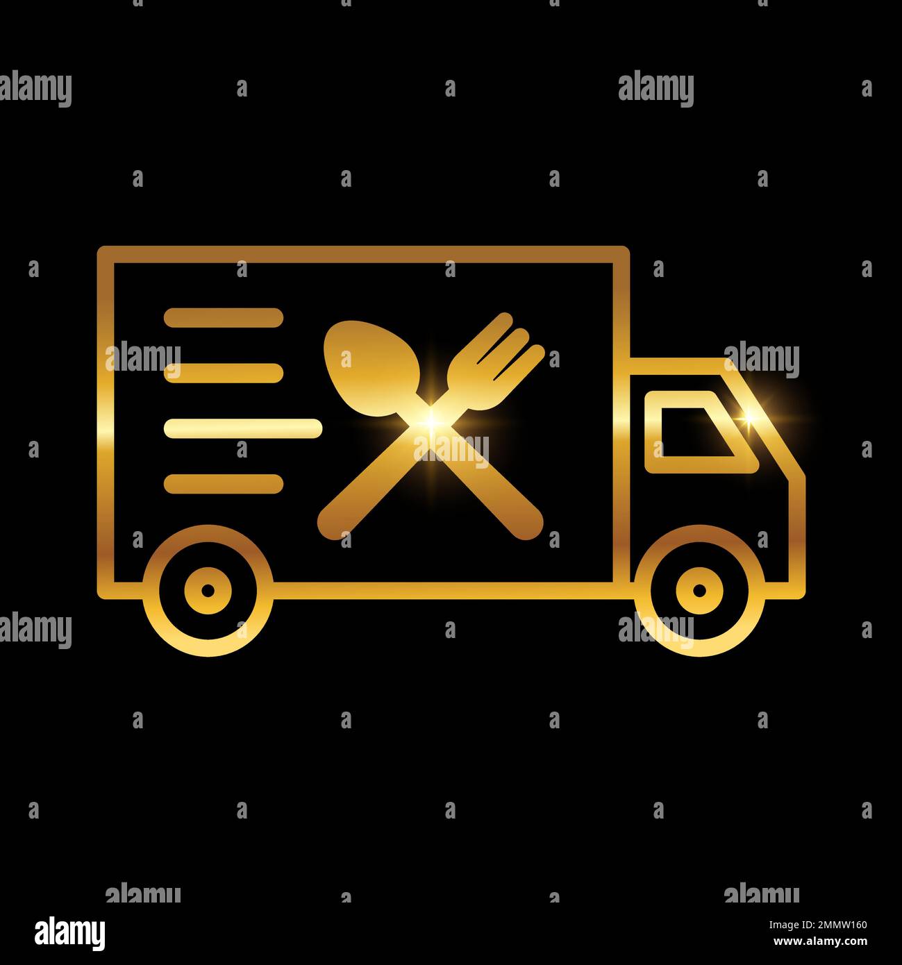 Vector Illustration of Golden Food Truck Delivery Service Icon in black ...