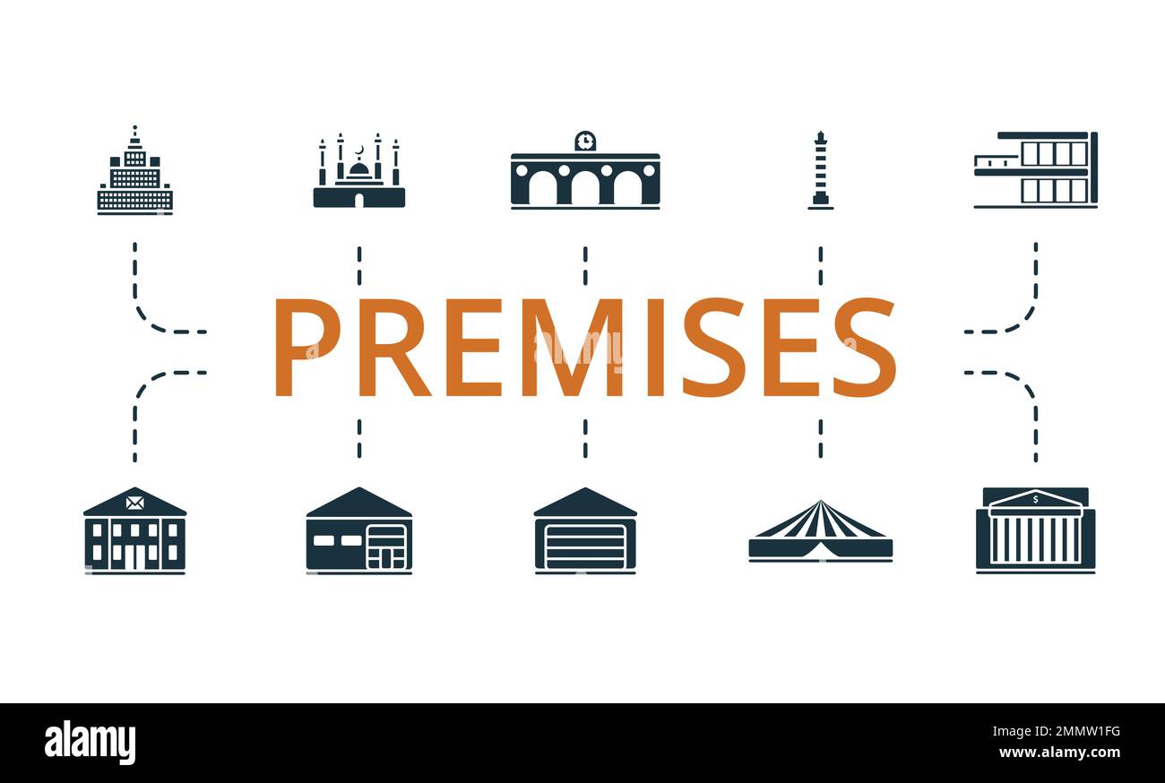 Premises icon set. Monochrome simple Premises icon collection ...