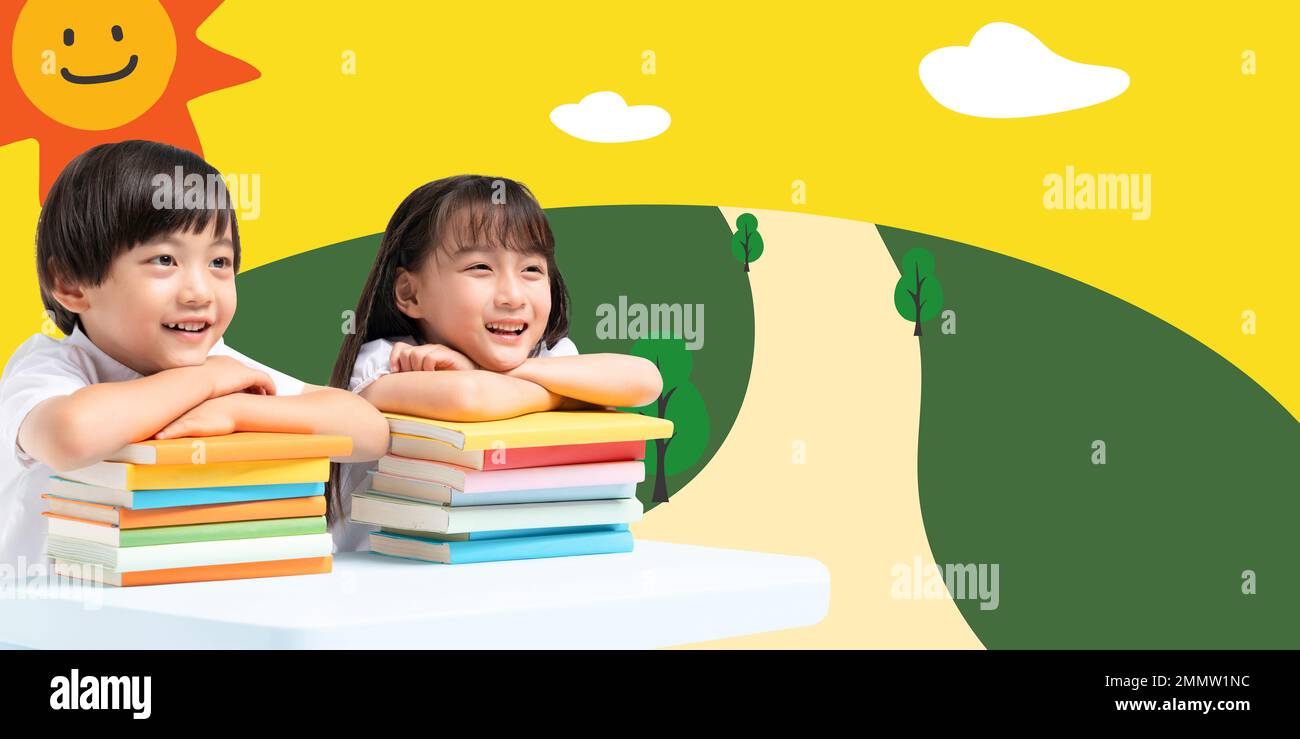 The little boy and little girl in the study Stock Photo - Alamy