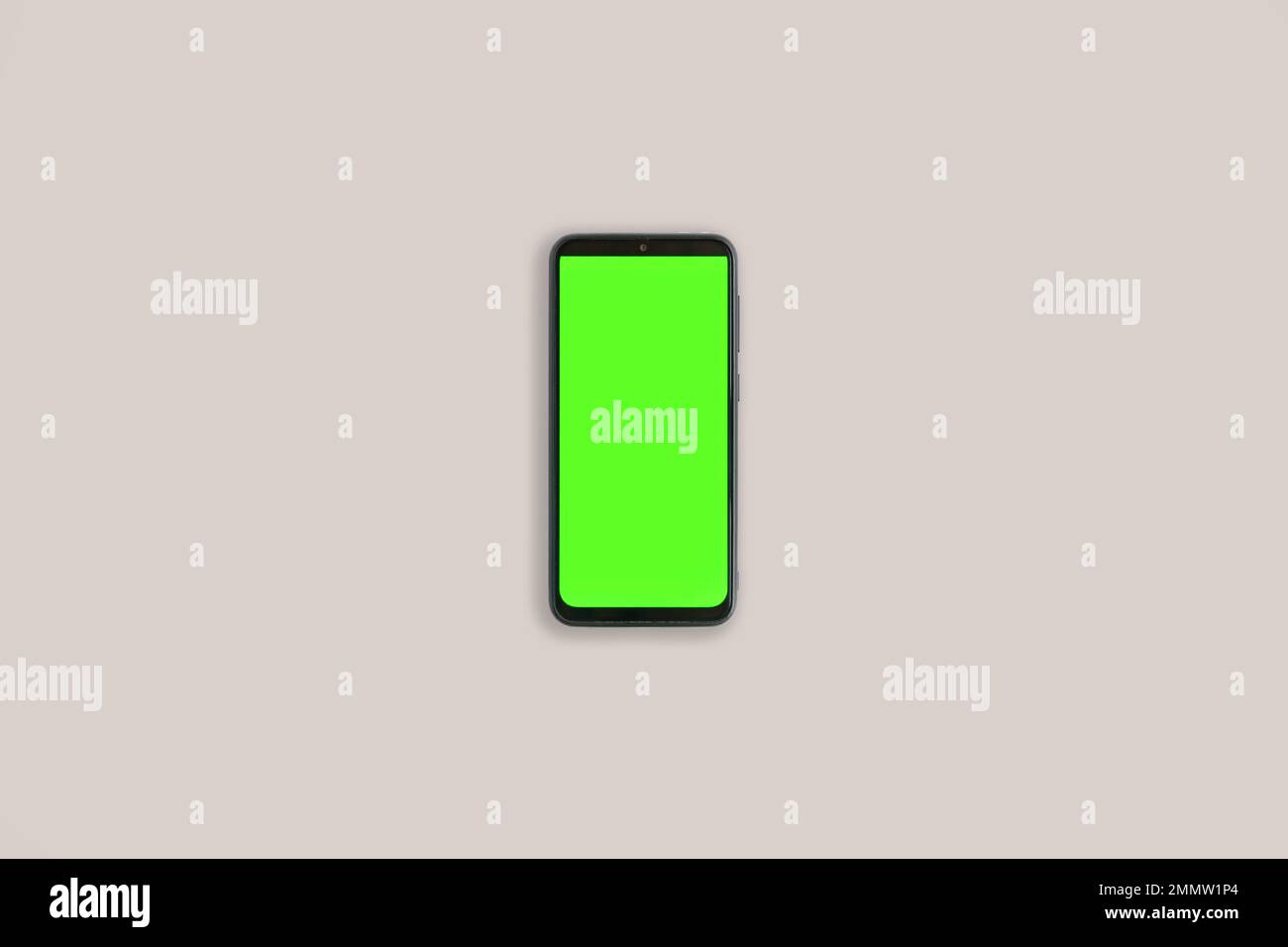 Phone with vertical green screen with chroma key isolated gray ...