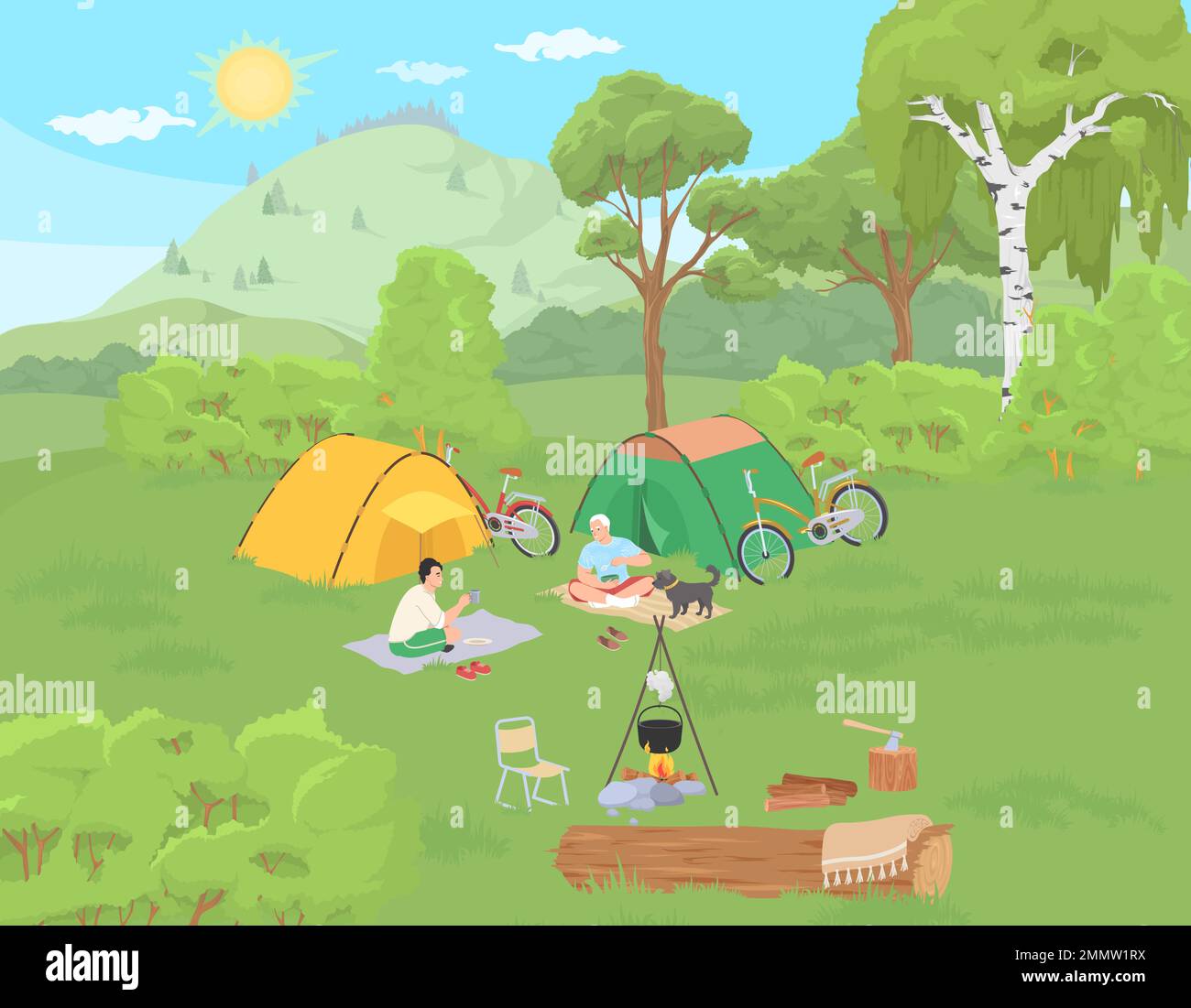 Camping vector old father and son rest in forest Stock Vector Image ...