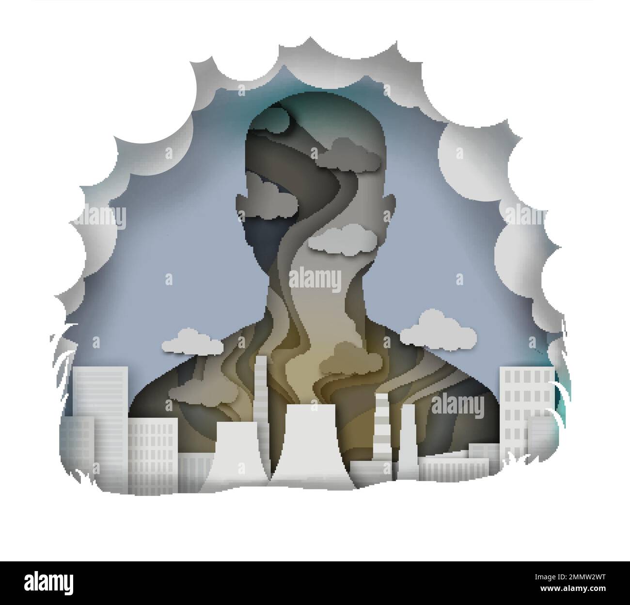 Air pollution, vector illustration in paper art style Stock Vector ...
