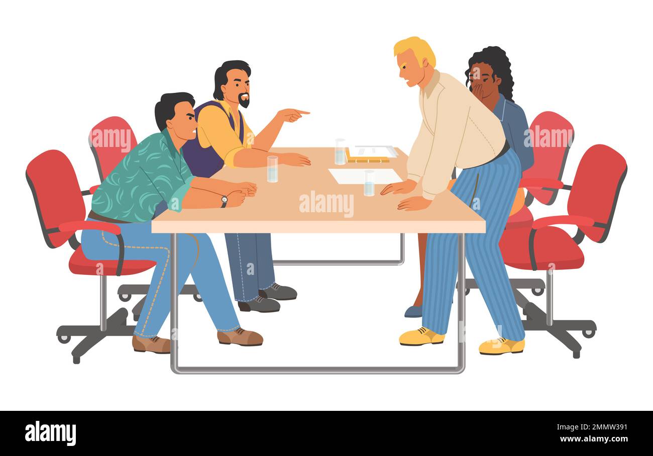 Work conflict vector arguing coworkers at table Stock Vector Image ...