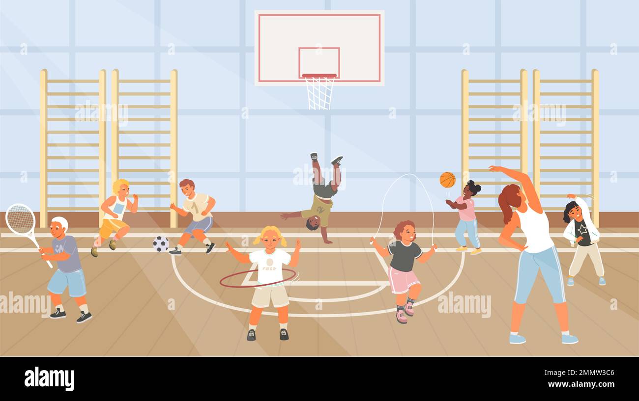 Cartoon kids at school sport gym vector Stock Vector Image & Art - Alamy