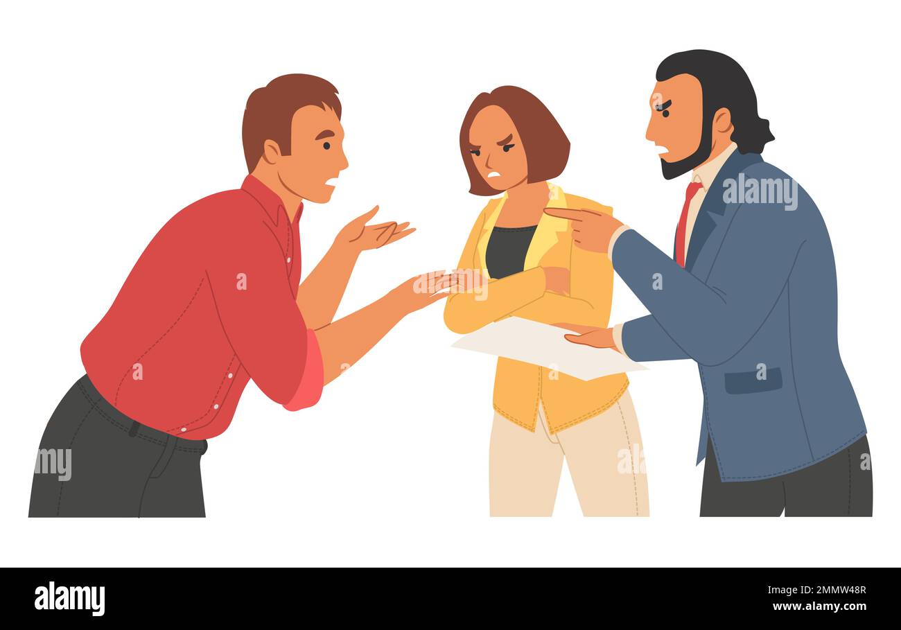 Work conflict vector angry diverse employees yell Stock Vector Image ...