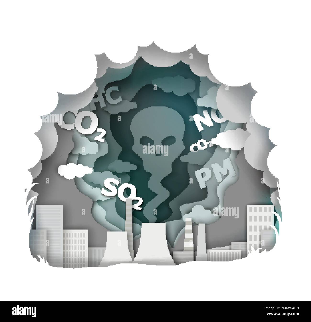 Air pollution, vector illustration in paper art style Stock Vector ...