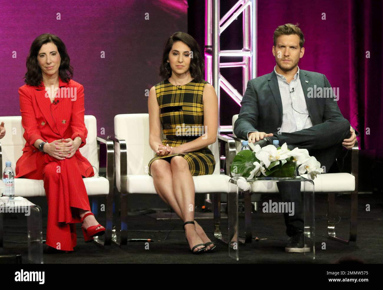 Aline Brosh McKenna, from left, Gabrielle Ruiz and Scott Michael Foster ...