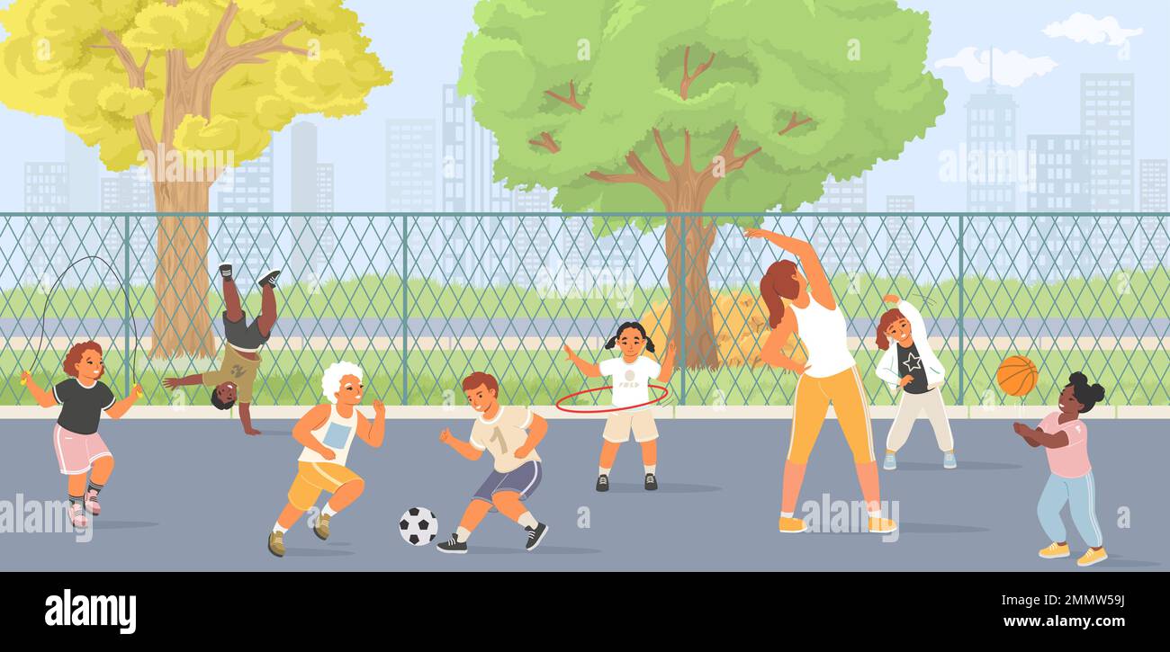 Cartoon kids at playground vector sport activity Stock Vector Image ...